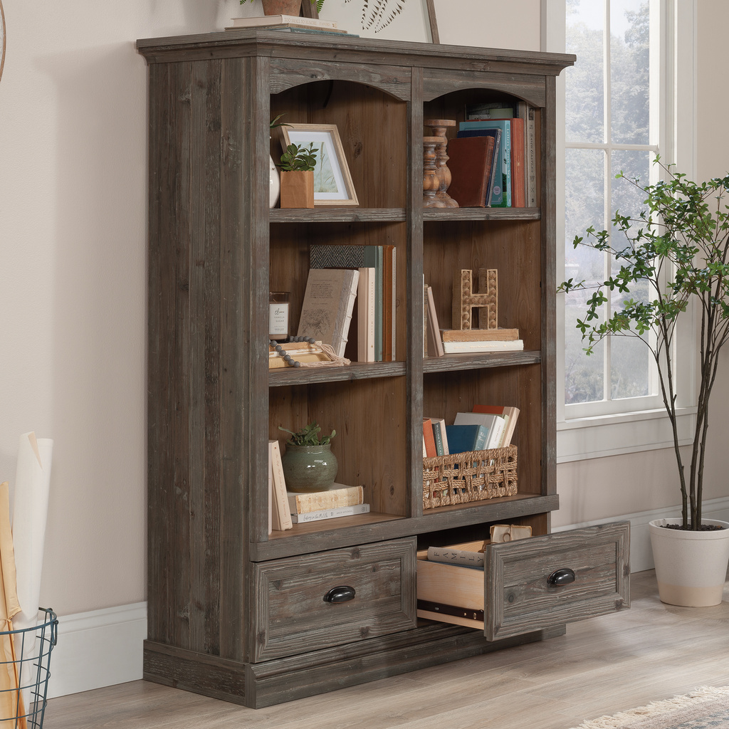 Sonnet Springs Bookcase With Drawers In Pebble Pine by Sauder ...