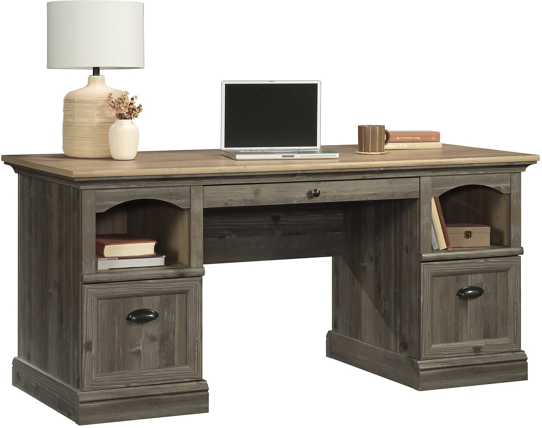 Sonnet Springs Executive Desk In Pebble Pine by Sauder | 1StopBedrooms