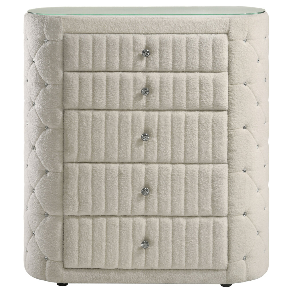 Sonya 5-Drawer Upholstered Bedroom Chest of Drawers In Ivory by Coaster ...