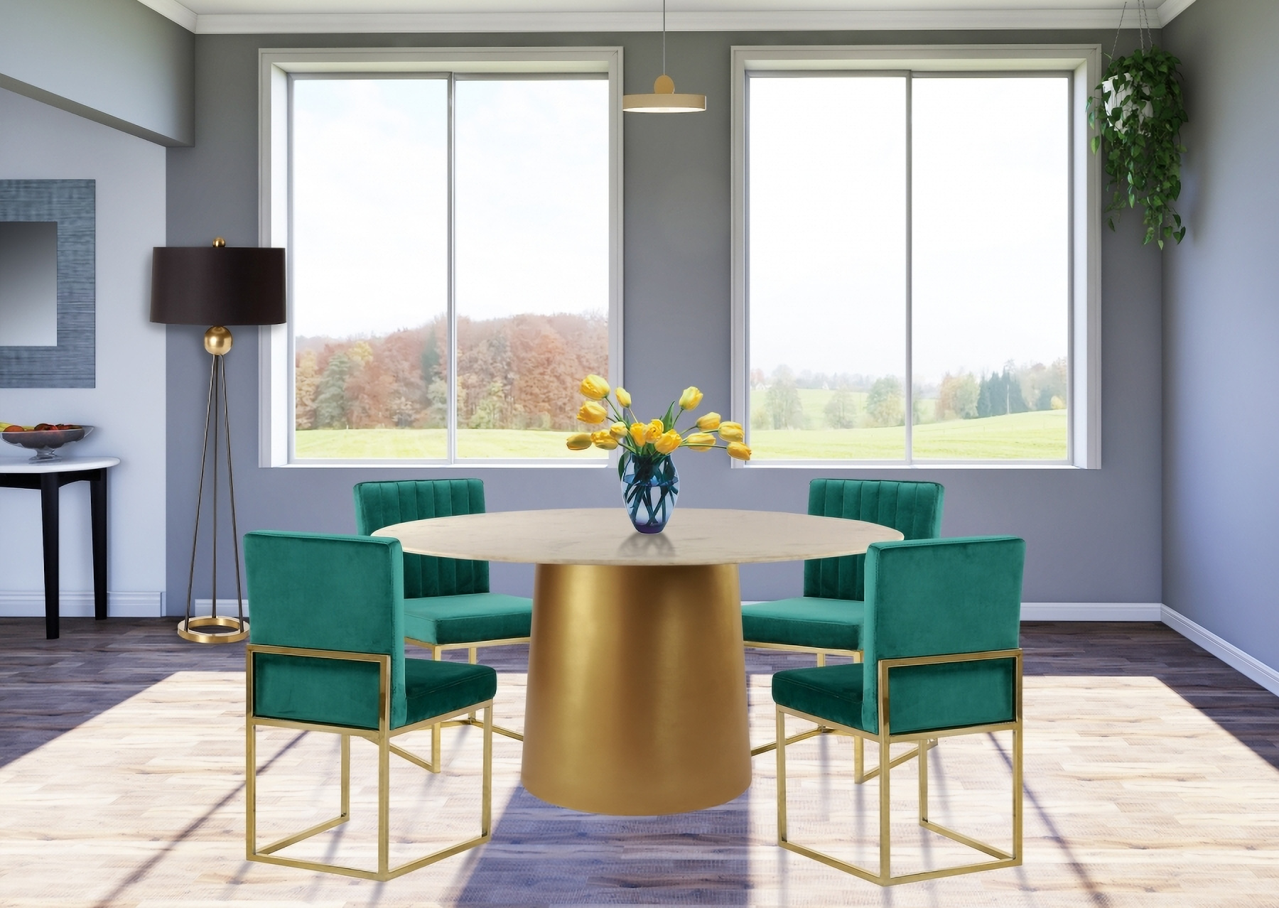 Sorrento Dining Room Set w/ Green Giselle Chairs by Meridian ...
