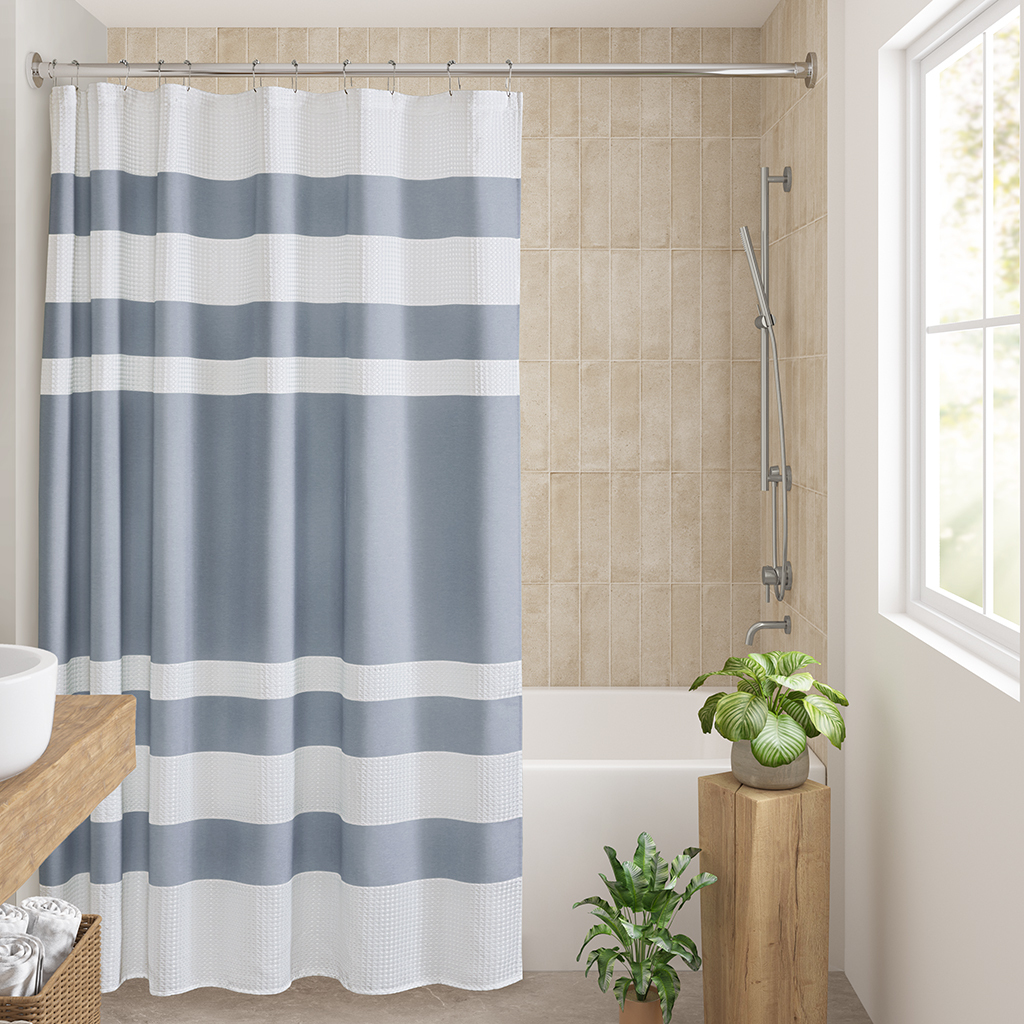 Spa Waffle Shower Curtain with 3M Treatment In Blue by Olliix ...