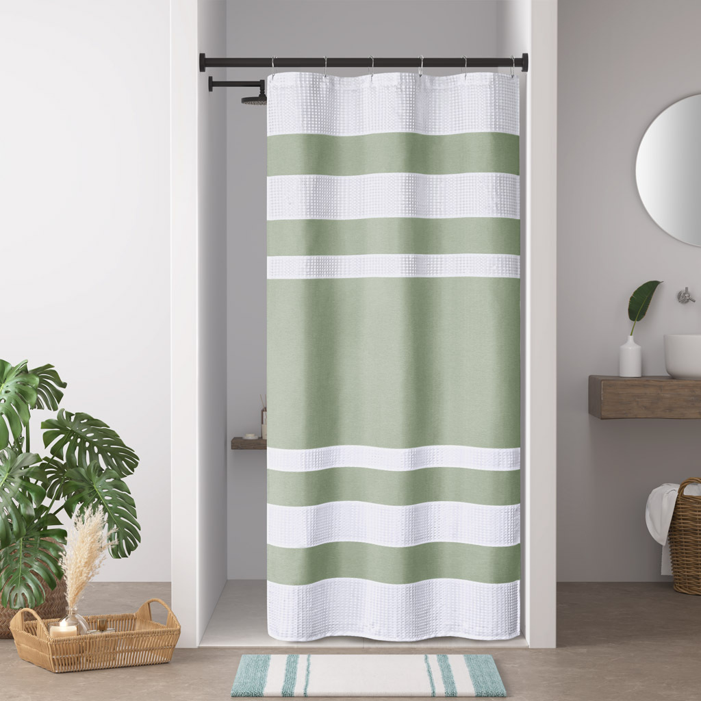 Spa Waffle Shower Curtain with 3M Treatment In Sage Green by Olliix ...
