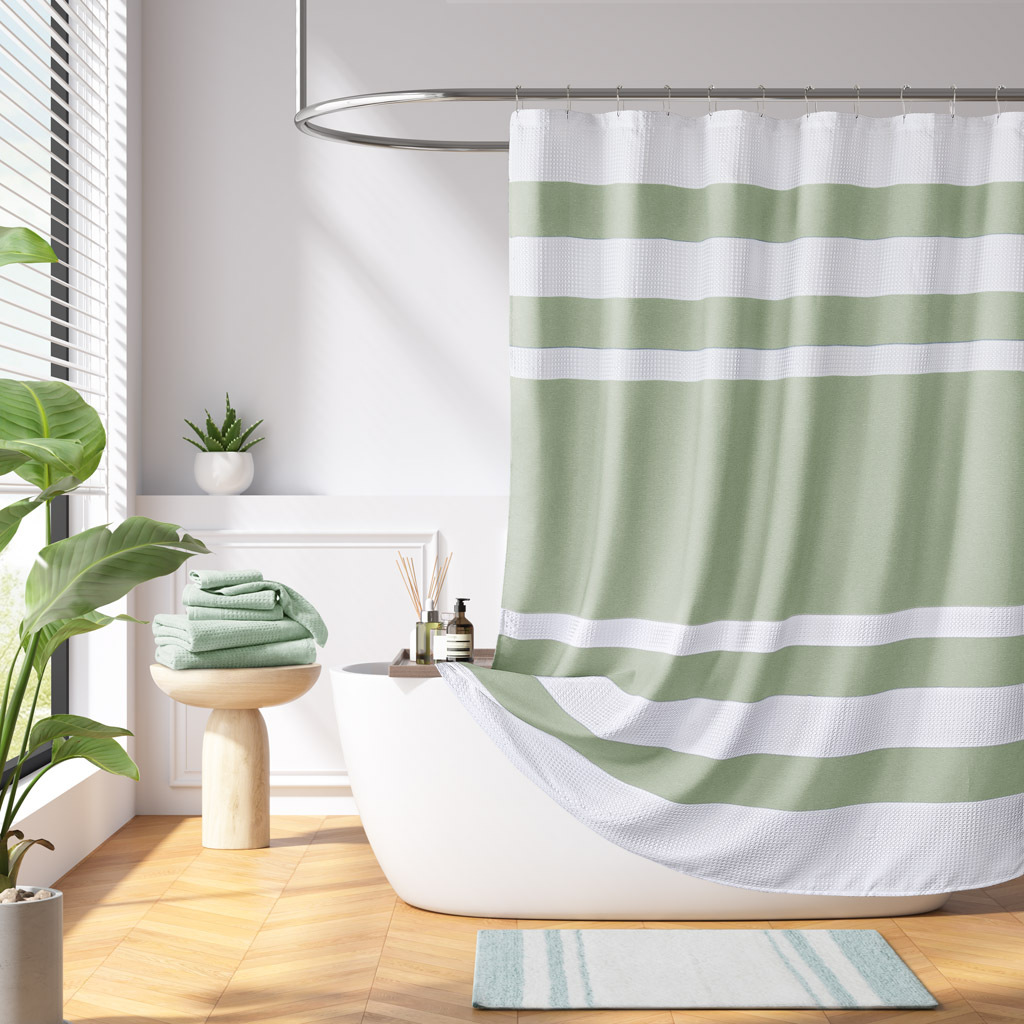 Spa Waffle Shower Curtain with 3M Treatment In Sage Green by Olliix ...