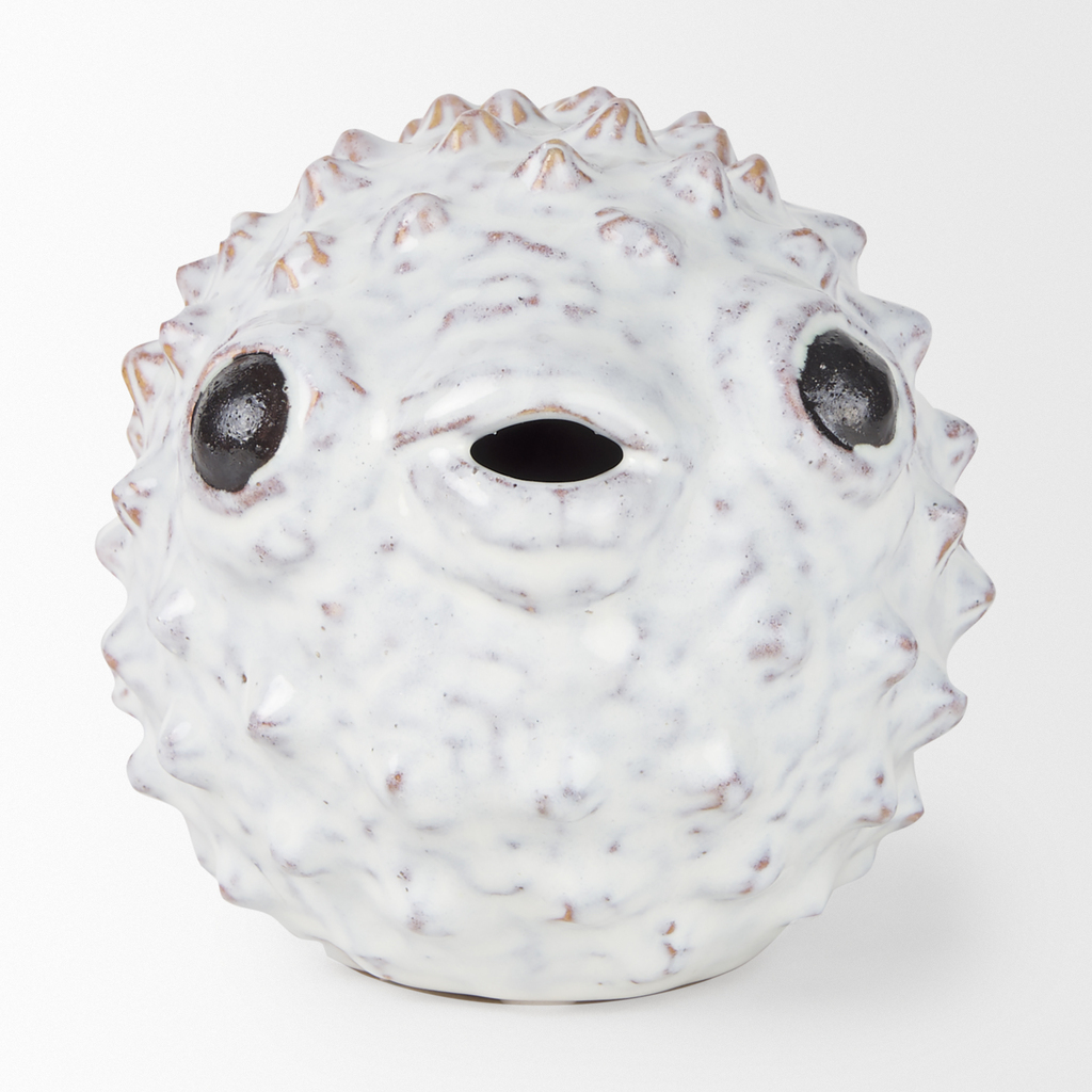 Spike II Large Ceramic Puffer Fish In White by Mercana | 1StopBedrooms