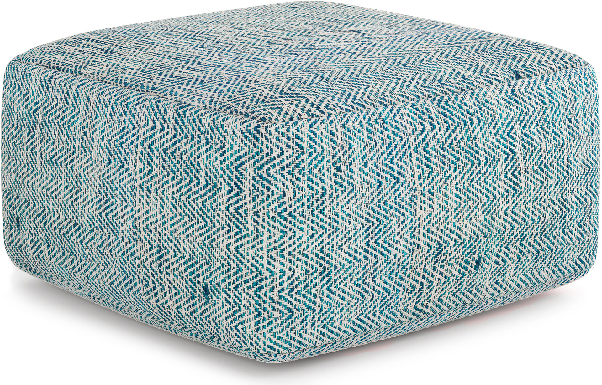 Spontaneity Hand-Woven Cotton Square Pouf In Patterned Teal Melange by ...