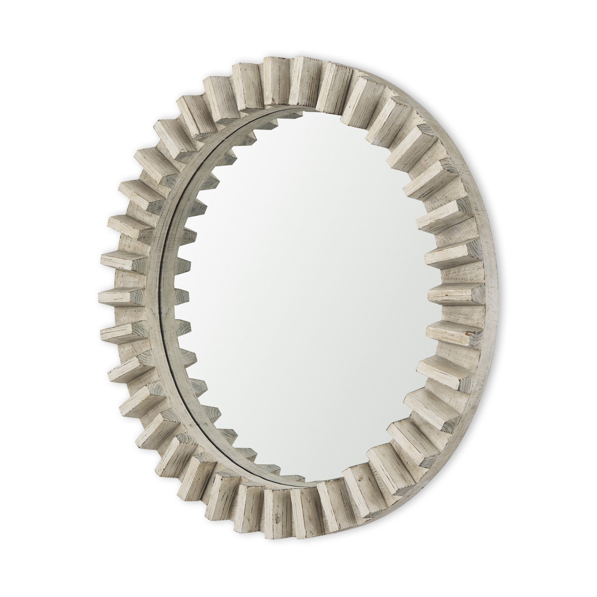 Sprocket 35 Inch Wood Round Frame Mirror In Natural Brown by Mercana ...