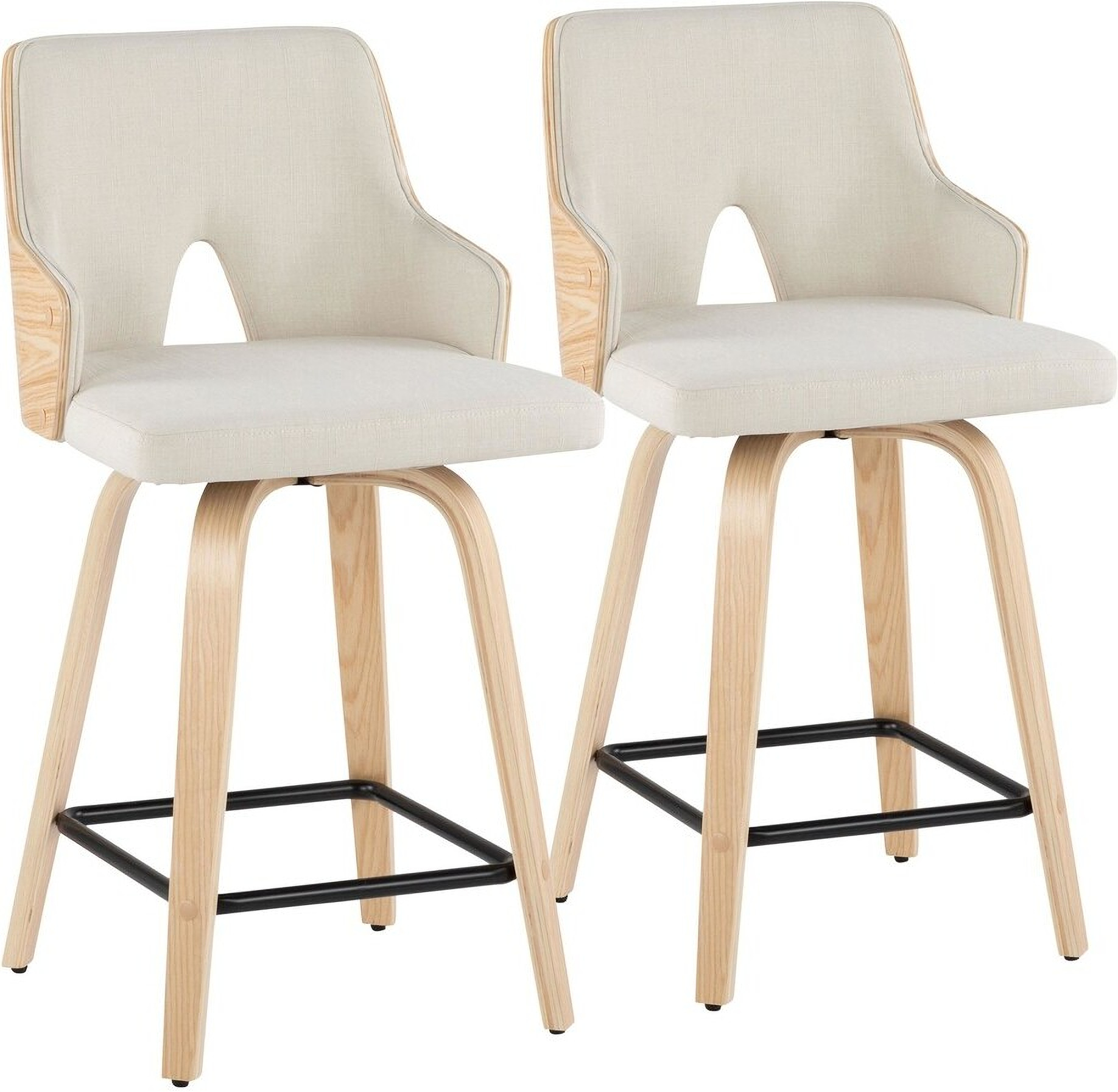 Stella 24 Inch Fixed Height Counter Stool Set of 2 In Black and Natural ...