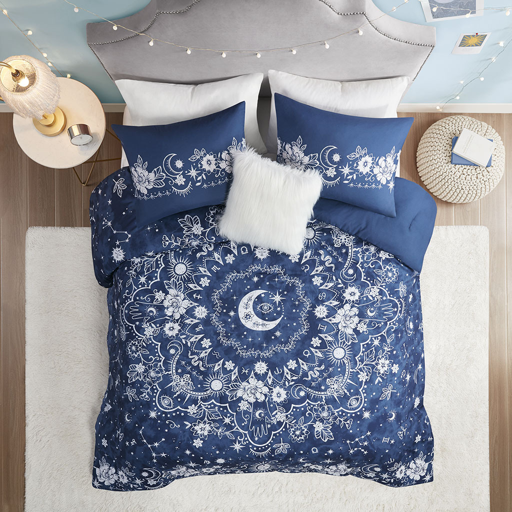 Stella Celestial 4 Piece Full/Queen Comforter Set In Navy by Olliix ...