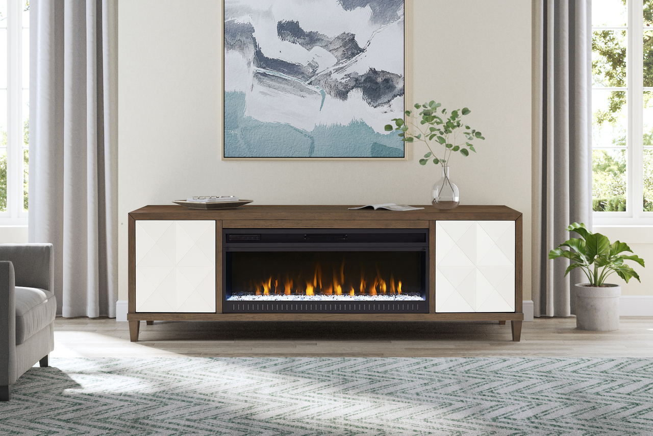 Stellar Wood 81 Inch TV Stand with Fireplace Console and Doors In Brown ...