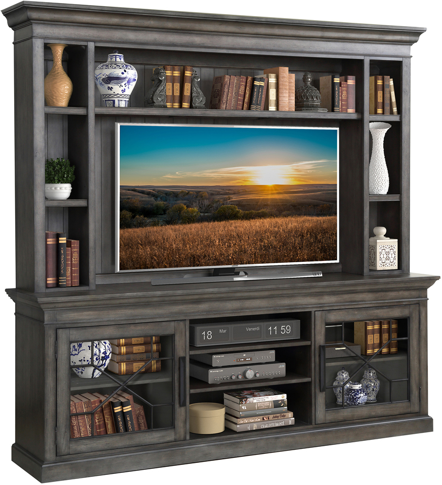 Sundance 92 Inch Console With Hutch and Back Panel In Grey Brown by ...