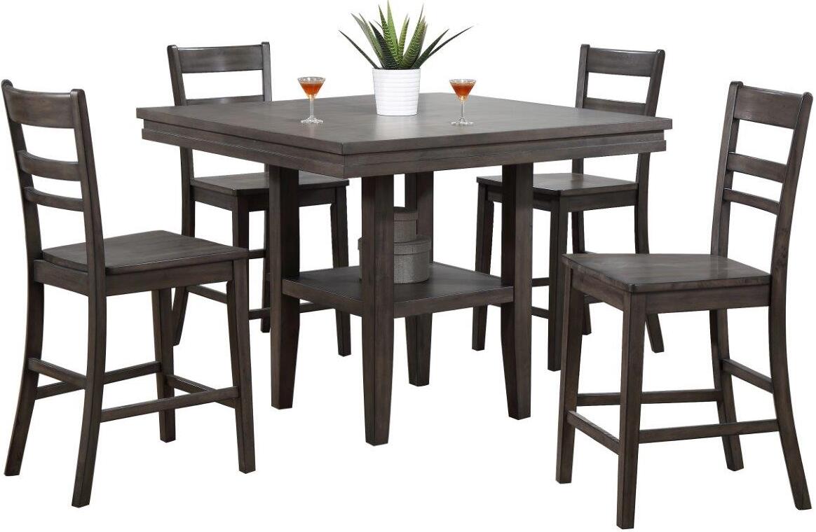 Sunset Trading Shades of Gray 5 Piece Square Pub Table Set with Storage ...