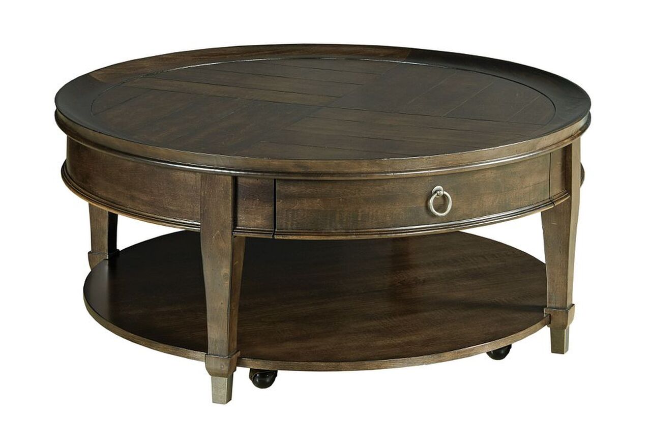 Sunset Valley Round Cocktail Table In Dark Stain by Hammary | 1StopBedrooms