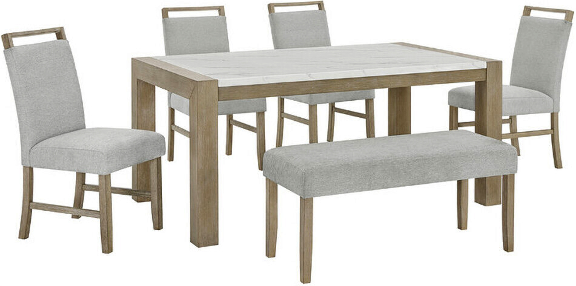 Tabitha 6PC 66 Inch Rectangular White Faux Marble Top Dining Set with ...