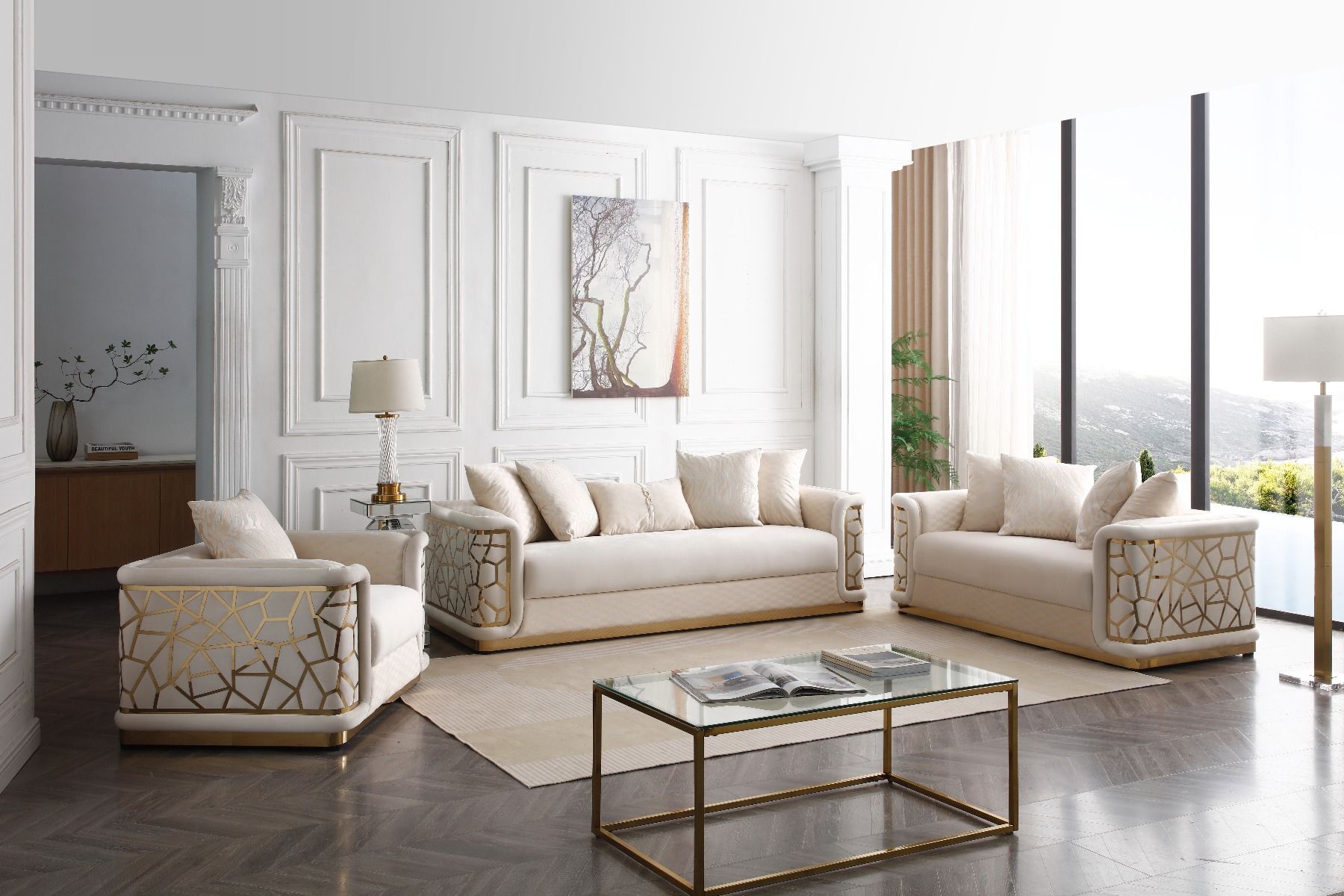 Talia Living Room Set In Ivory by Glory | 1StopBedrooms