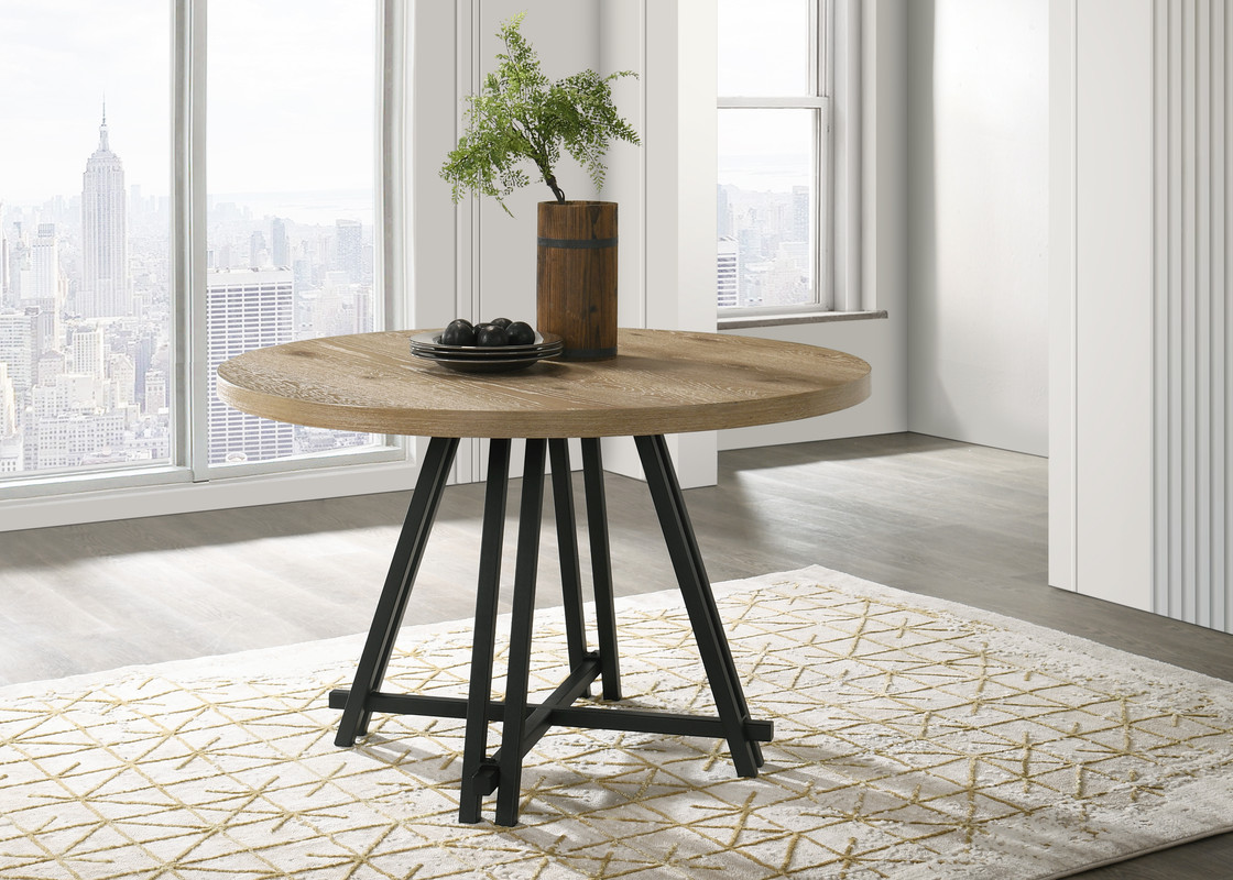 Tate 47 Inch Round Dining Table with Metal Base In Oak by Lilola Home ...