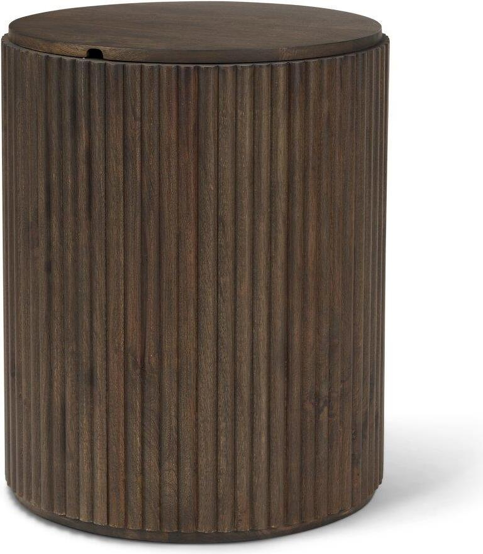 Terra Dark Brown Wood Fluted Round Side Table by Mercana | 1StopBedrooms