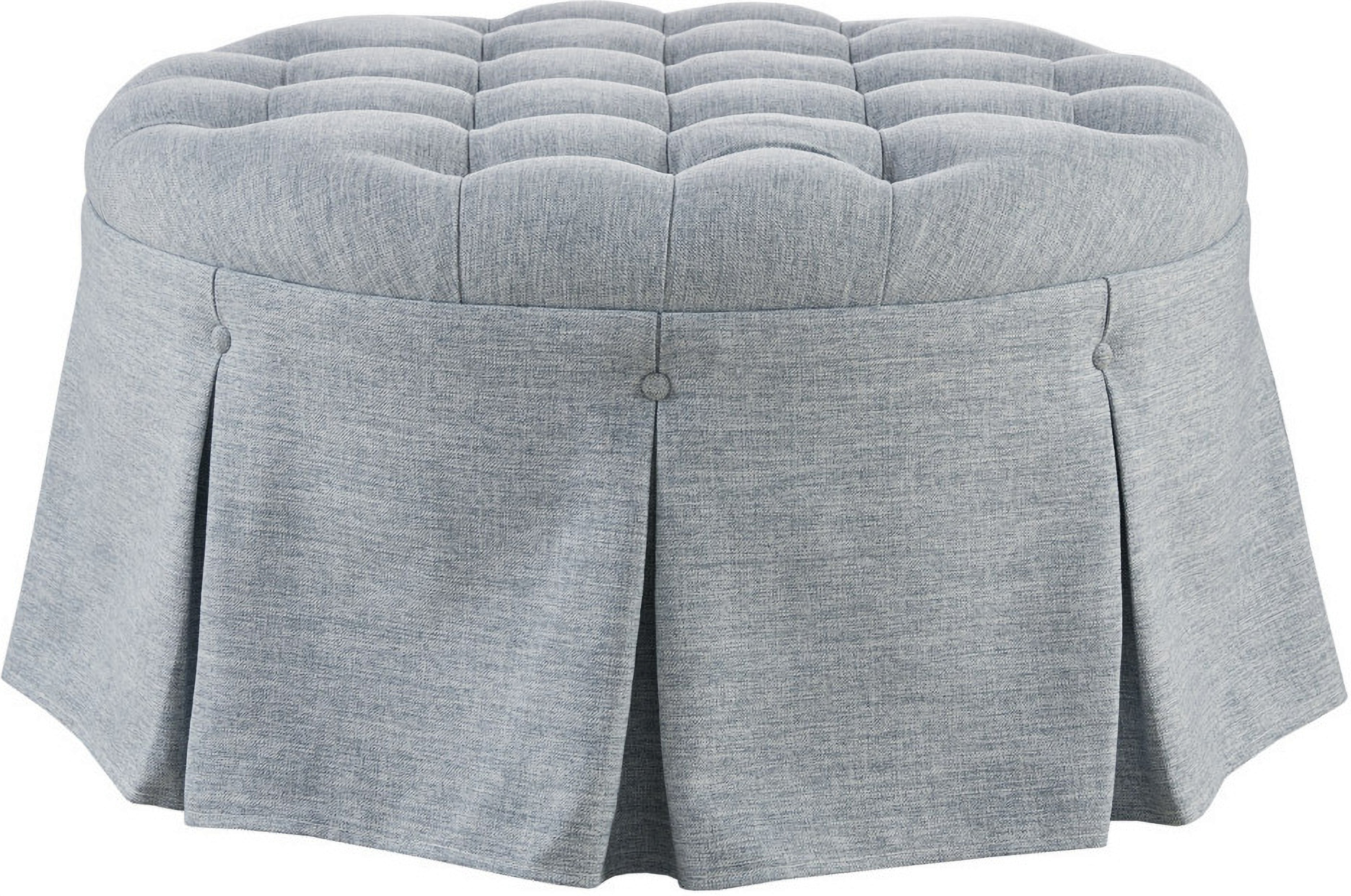 Terri Skirted Tufted 32 Inch Round Ottoman In Light Blue by Olliix ...