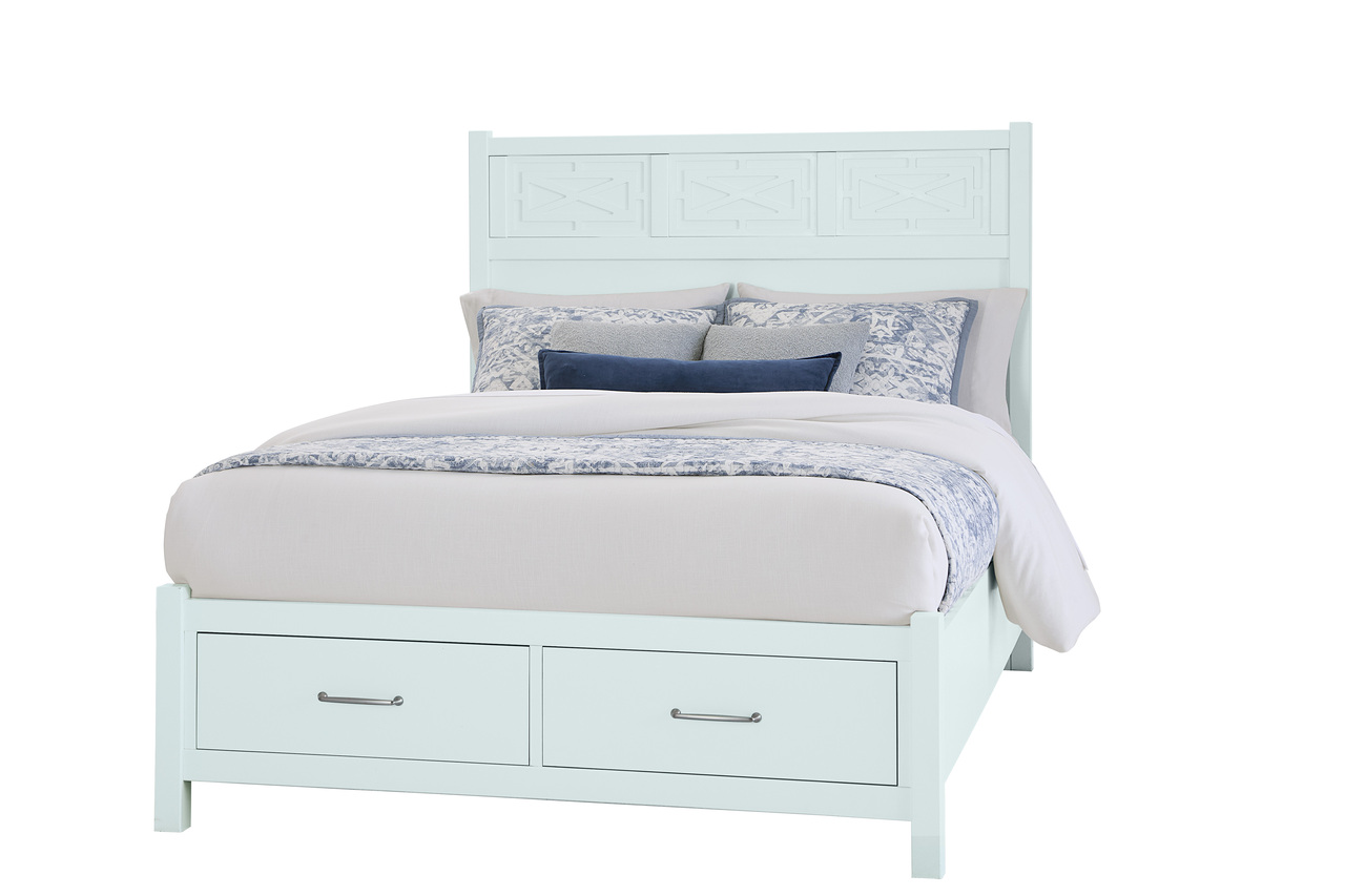Tide and Timber Queen Fretwork Bed With Storage Footboard In Blue by ...