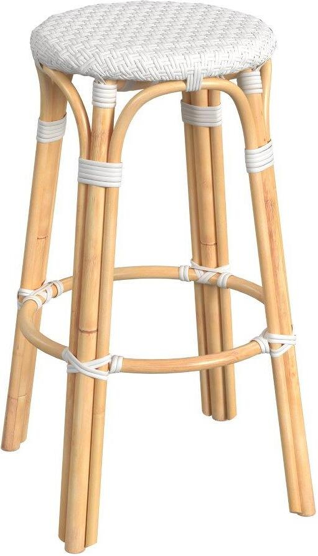 Tobias 30 Inch Glossy White Round Rattan Bar Stool by Butler Specialty ...