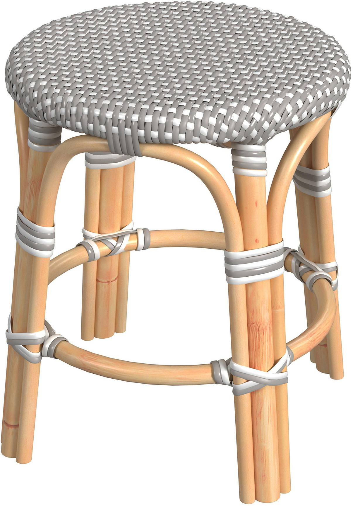 Tobias Rattan Round 18 Inch Stool In Gray and White by Butler Specialty ...
