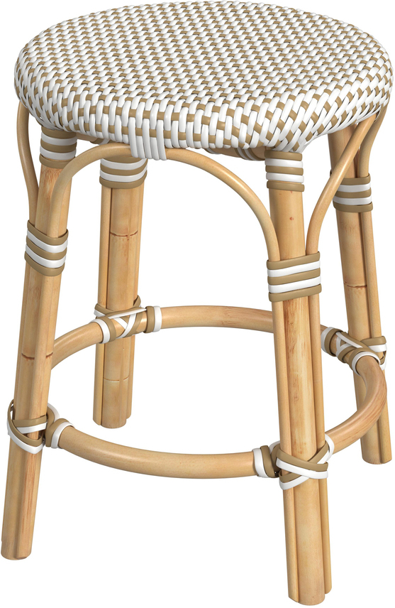 Tobias Rattan Round 18 Inch Stool In White and Tan Dot by Butler ...
