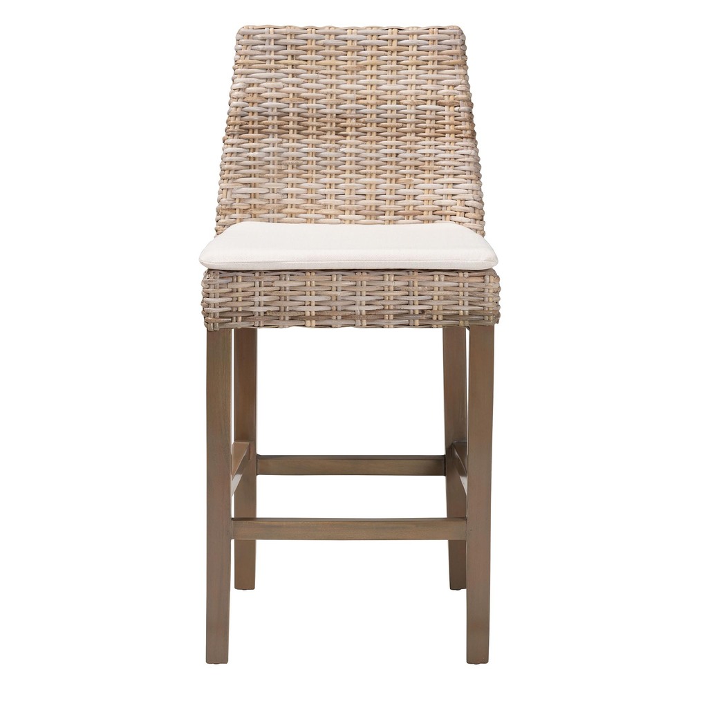 Toby Rattan and Mahogany Wood Counter Stool In Kubu Grey and Rustic ...