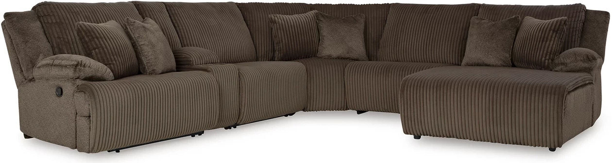 Top Tier 6-Piece Reclining Sectional with Chaise In Chocolate by Ashley Furniture | 1StopBedrooms
