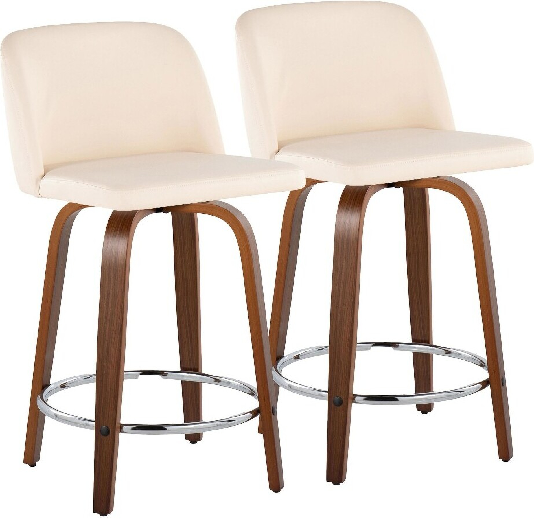 Toriano 24 Inch Fixed Height Leather Counter Stool Set of 2 In Cream/Brown/Chrome by Lumisource ...