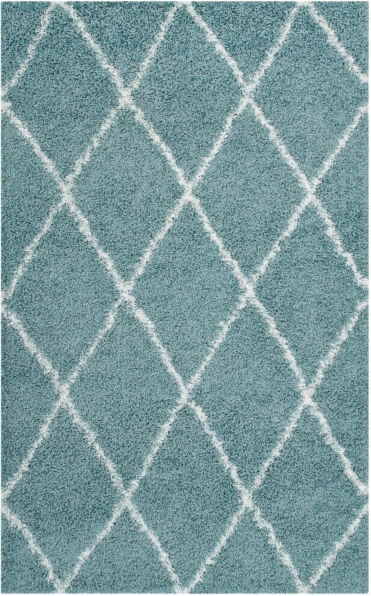 Toryn Diamond Lattice 8X10 Shag Area Rug In Aqua Blue and Ivory by ...