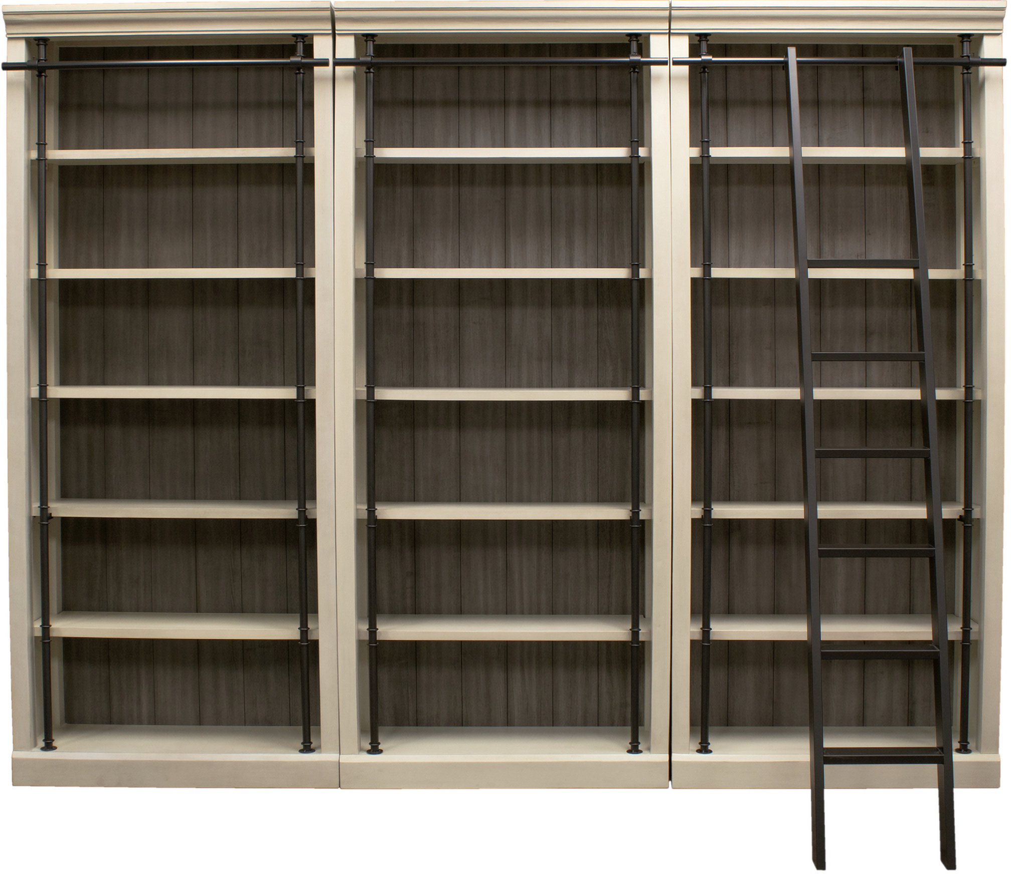 Toulouse 120 Inch Tall Wall Bookcase with Ladder In Aged Chateau White ...