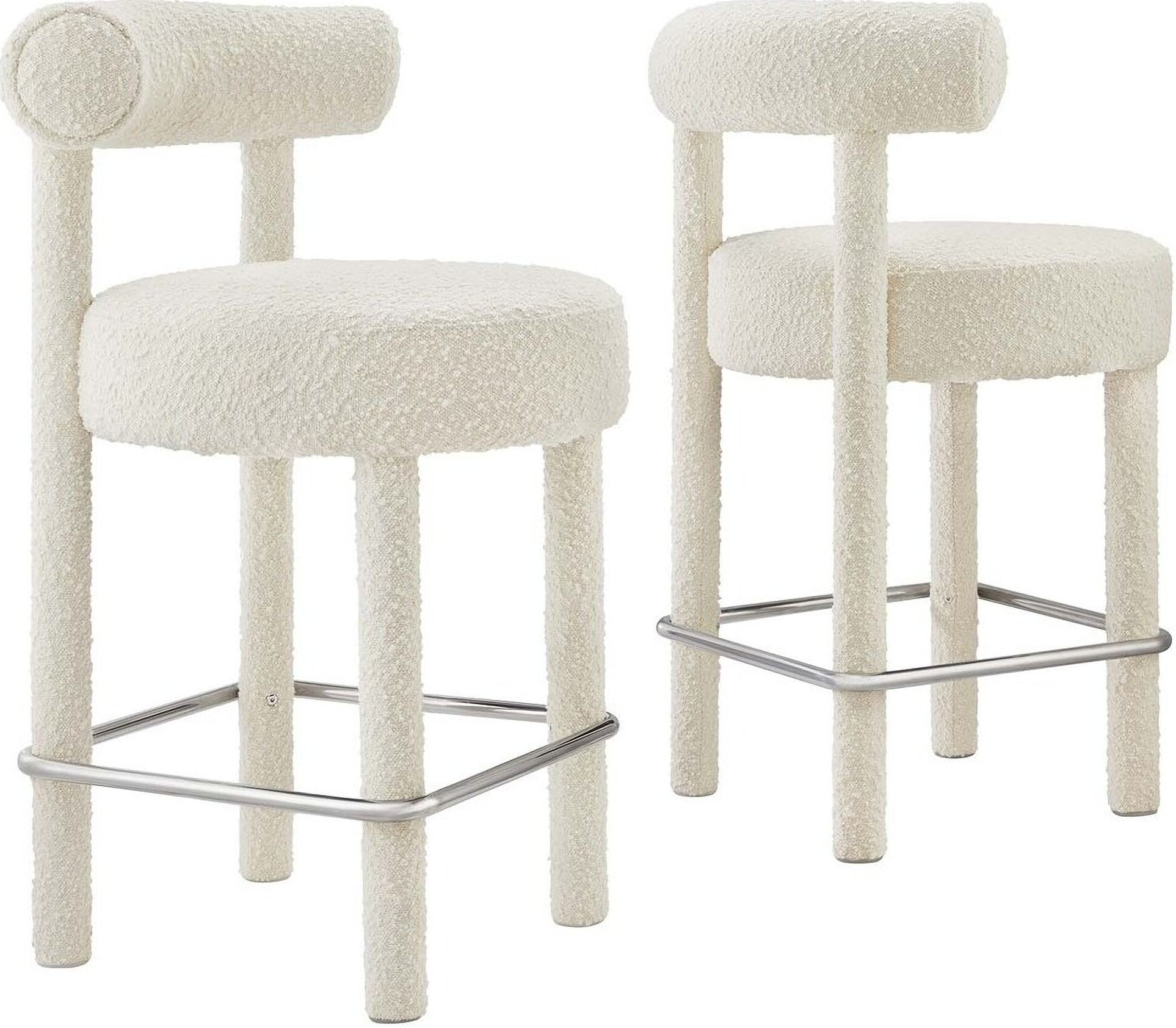 Toulouse Boucle Fabric Counter Stool Set of 2 In Ivory and Silver by ...