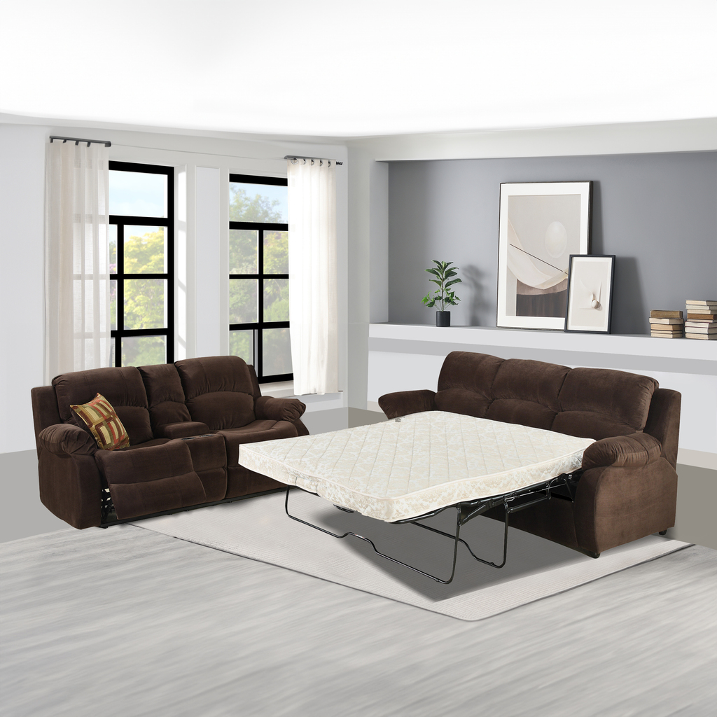 Tracey Transitional Queen Sofa Bed and Reclining Love Seat with Storage ...