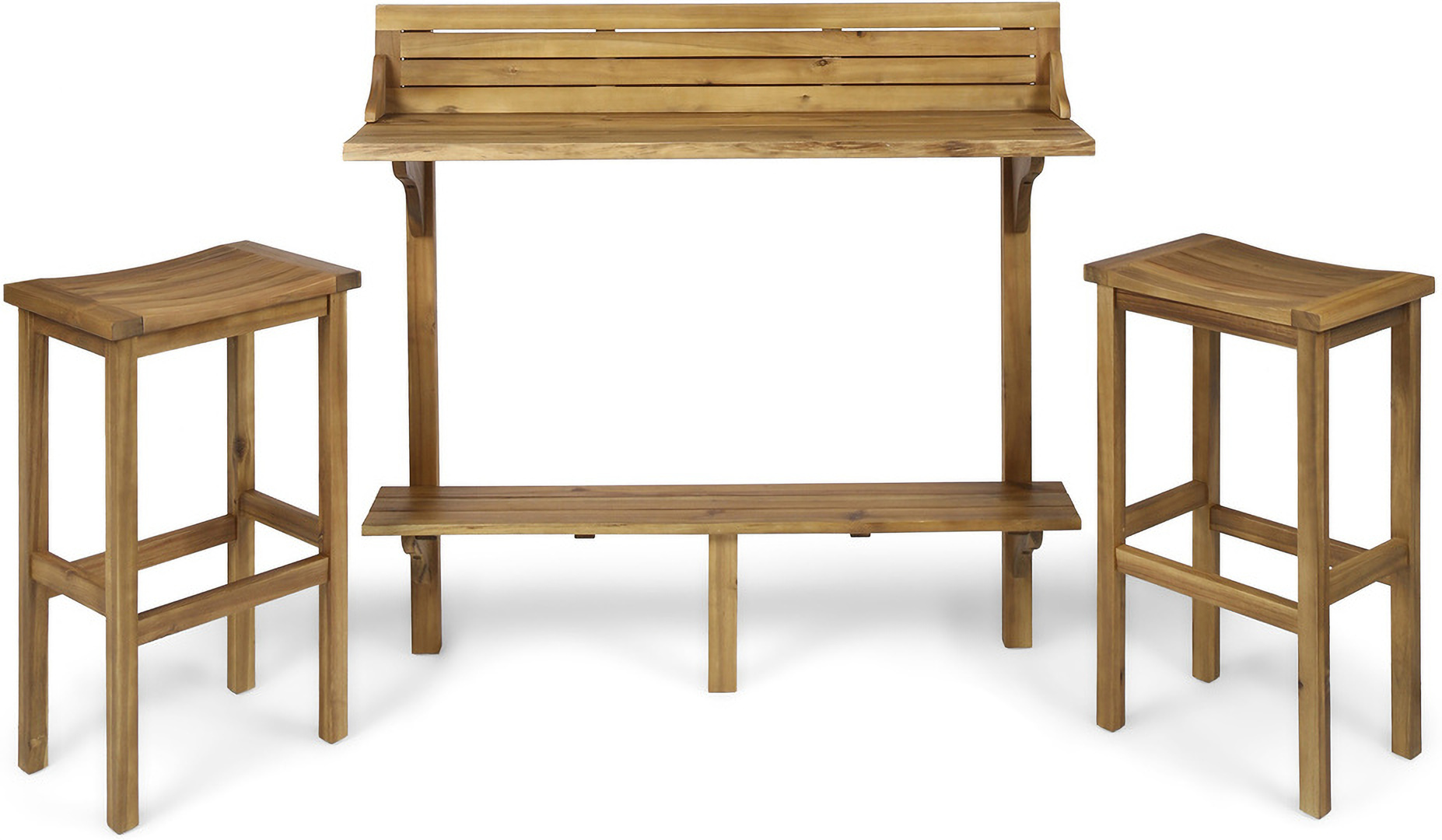 Treasured 3-Piece Balcony Bar Set with Bottom Shelf Table and 2 Stools ...