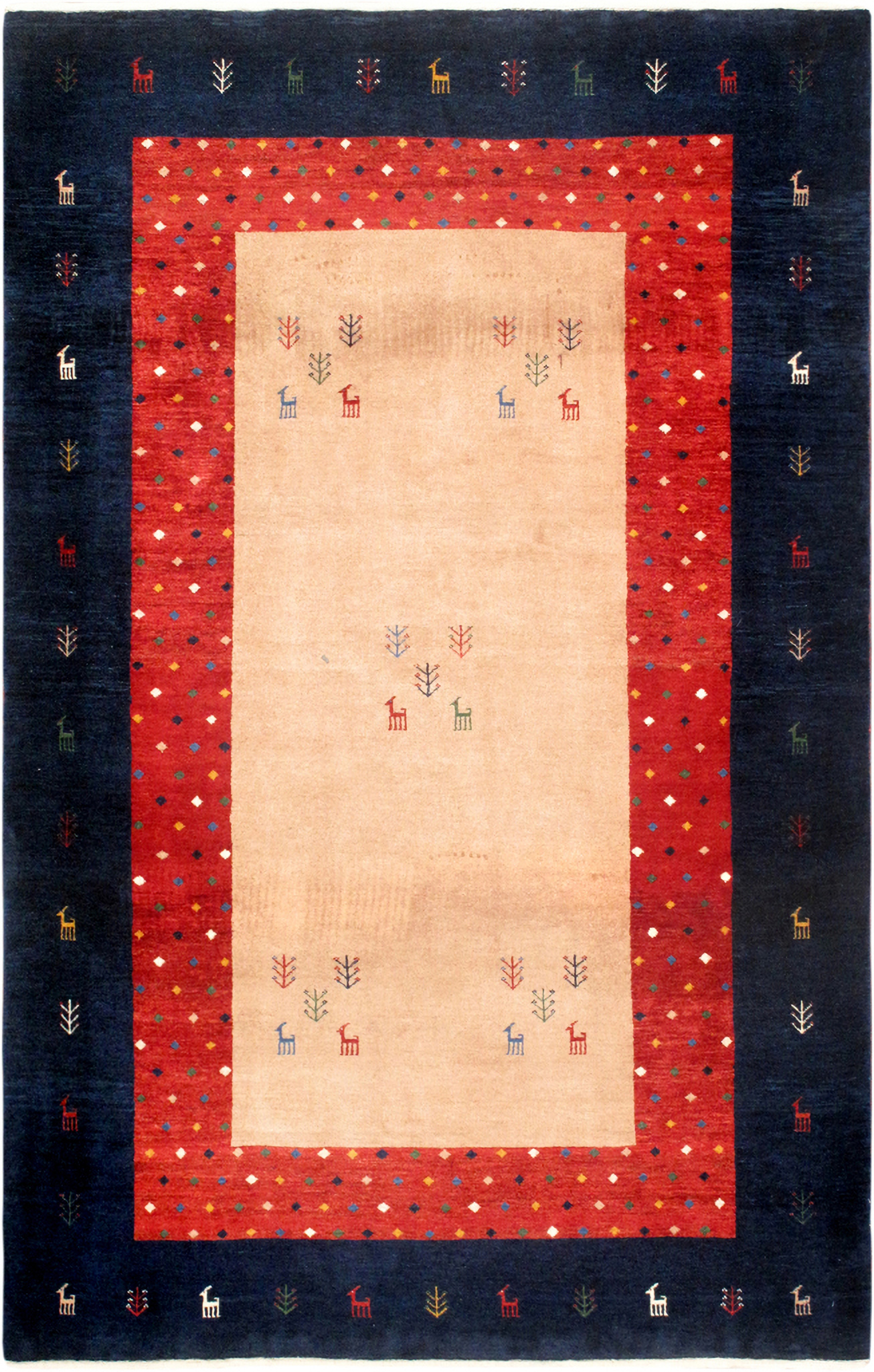 Tribal Collection Hand-Knotted Lamb's Wool Area Rug- 4' 4" x 7' In ...