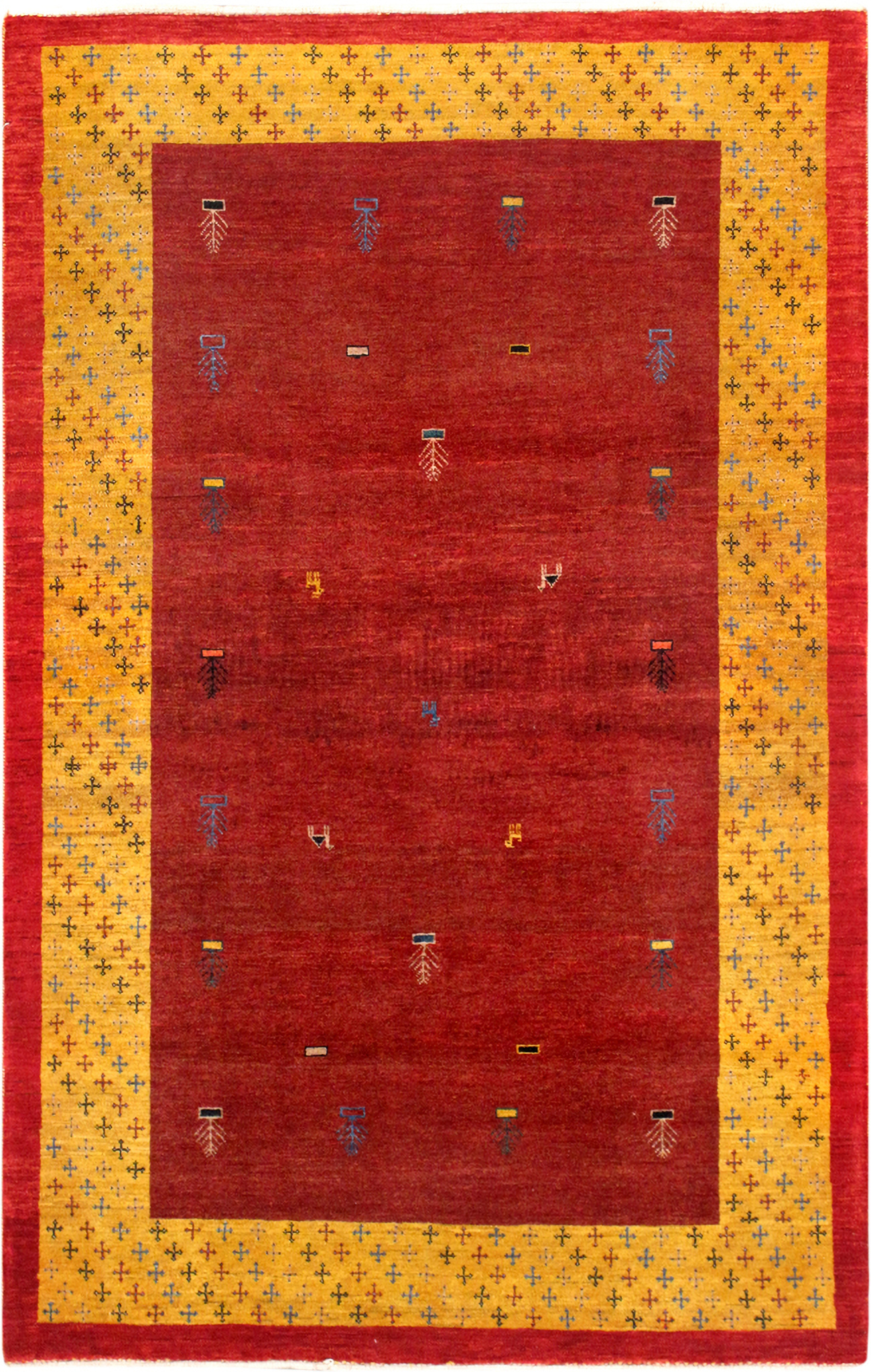 Tribal Collection Hand-Knotted Lamb's Wool Area Rug- 4' x 5' 5" In Gold ...