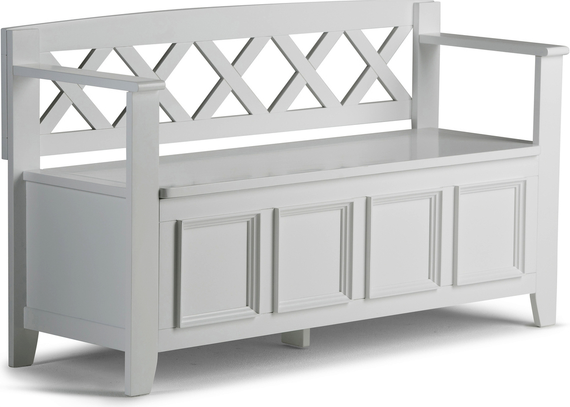 Tropics Storage Bench with X Back and Side Design In White by Simpli ...