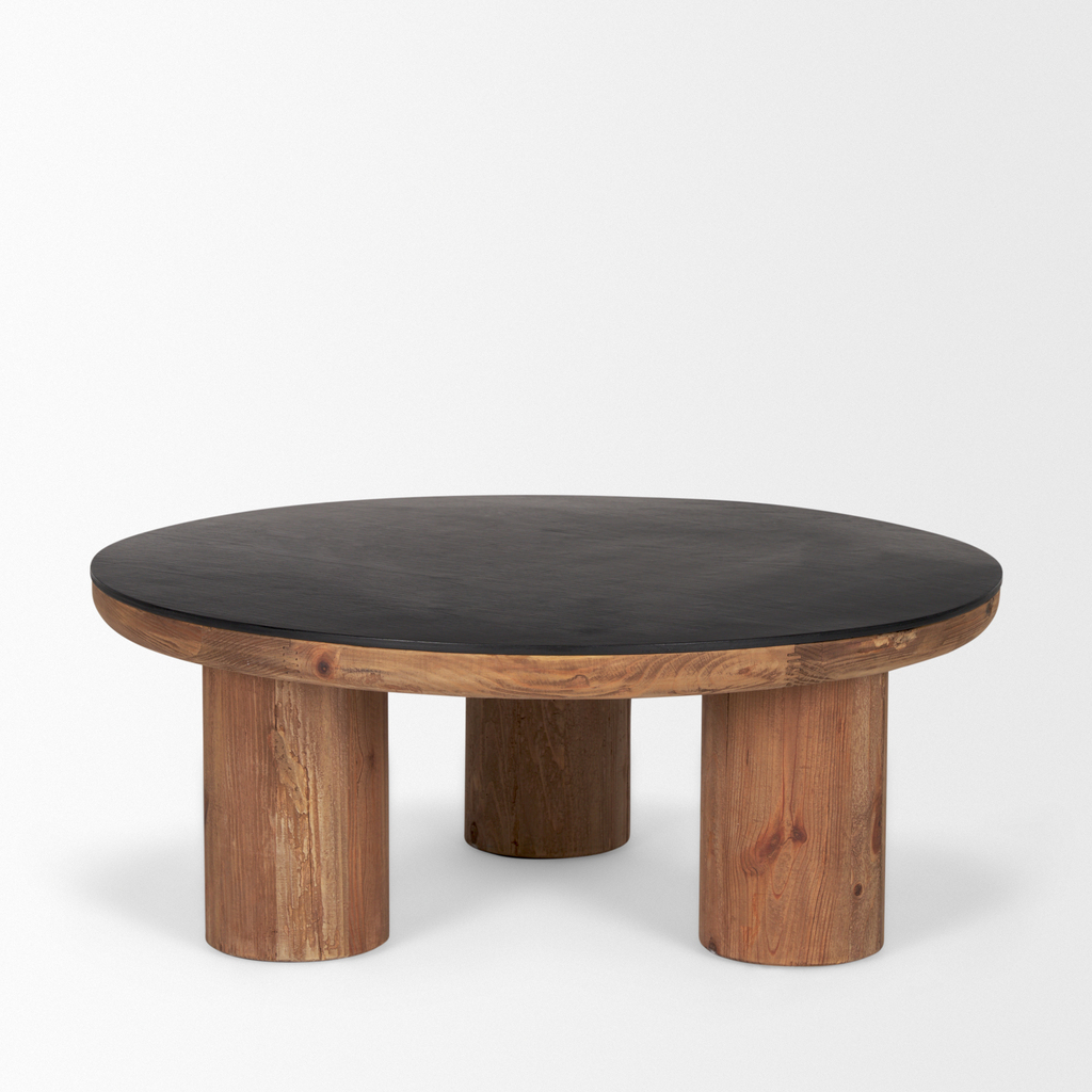 Tucson Natural Wood with Round Top Coffee Table In Black by Mercana ...