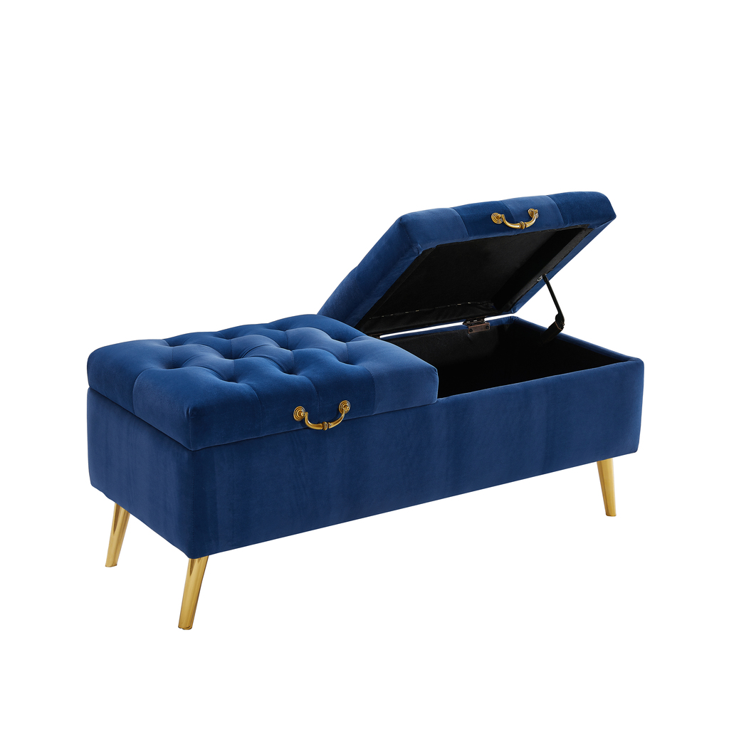Tufted Dual Lift Storage Bench with Handles In Blue by AC Pacific ...