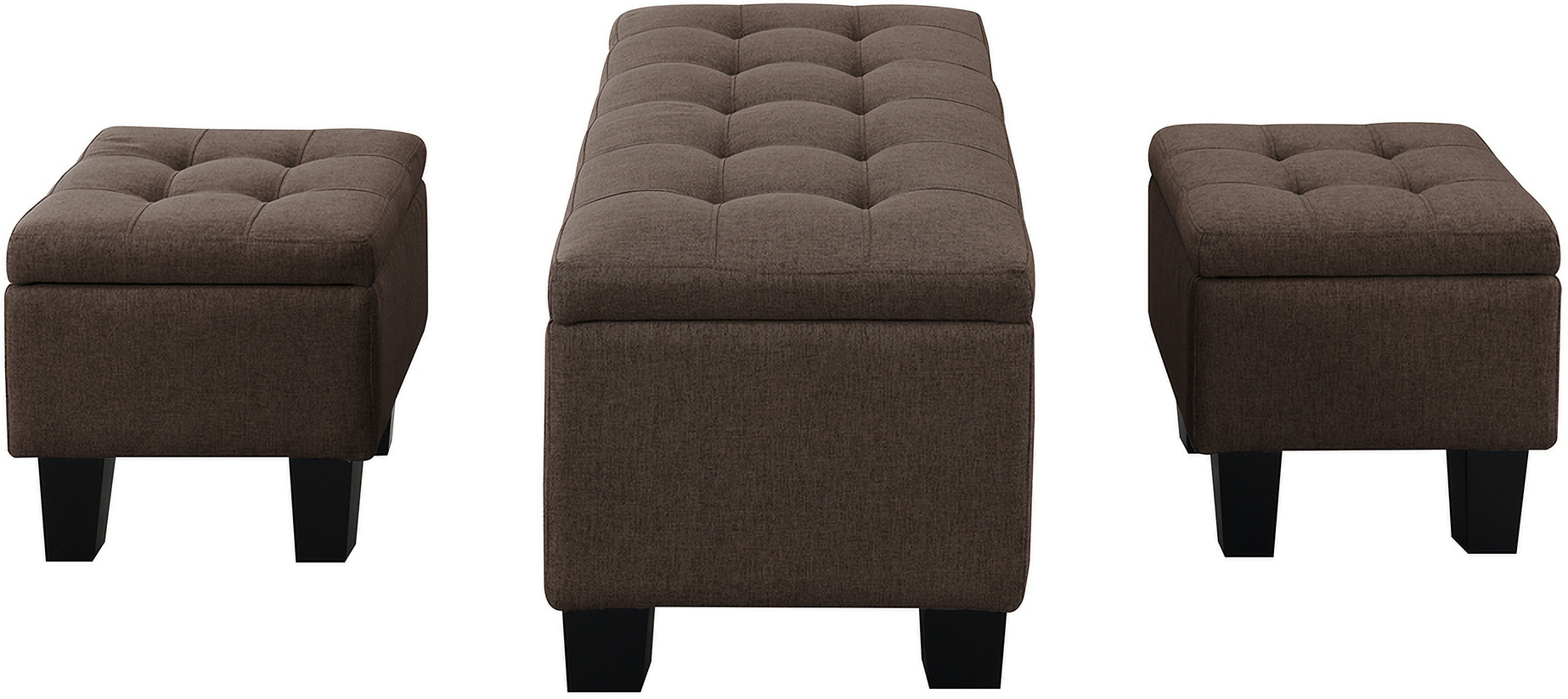 Tufted Lift Top Storage Bench with 2 Matching Ottomans In Brown by AC ...