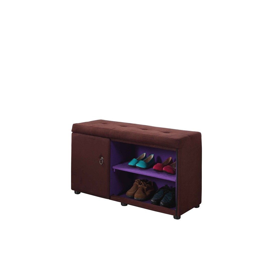 Tufted Shoe Storage Bench In Brown and Purple by Homeroots | 1StopBedrooms