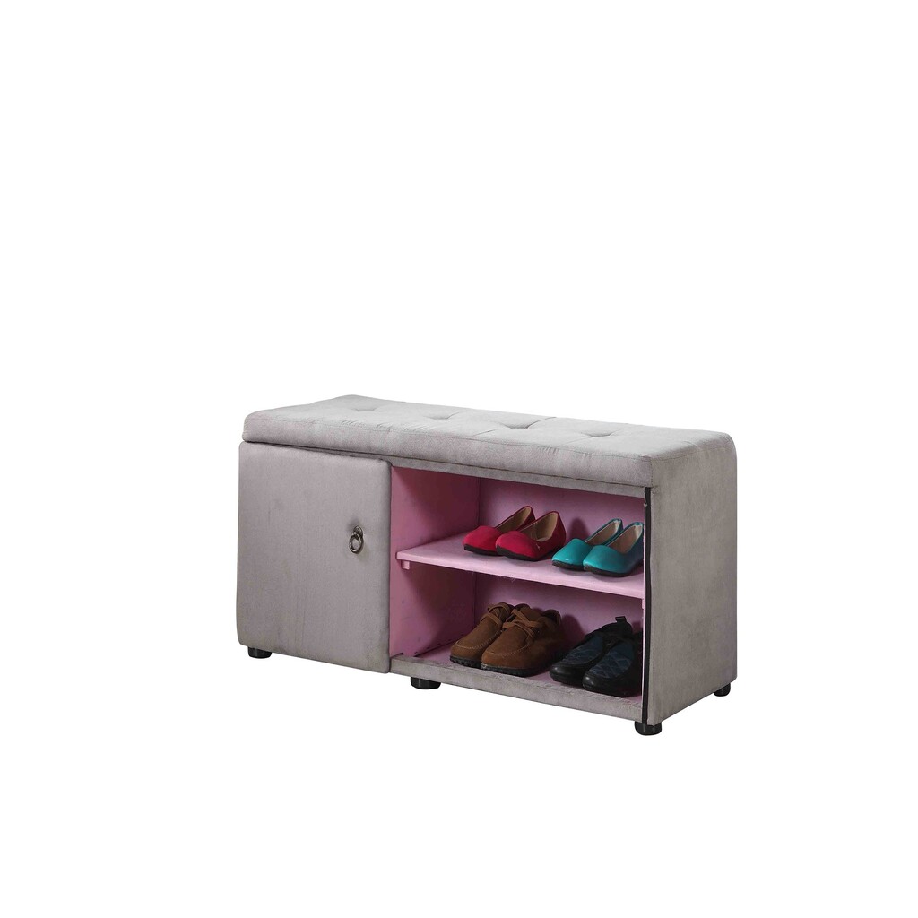 Tufted Shoe Storage Bench In Light Grey and Pink by Homeroots ...