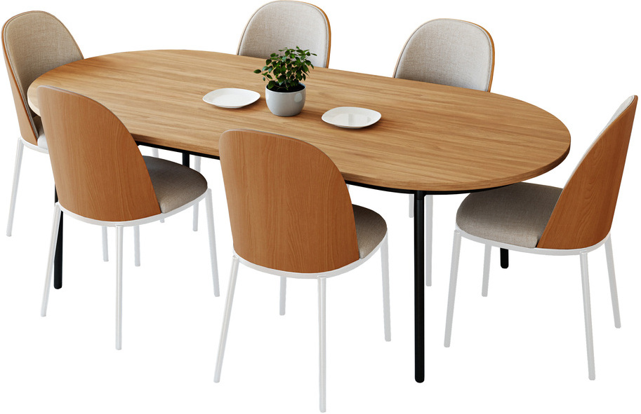 Tule 7-Piece Dining Set in White Steel Frame with 71" Oval Dining Table ...