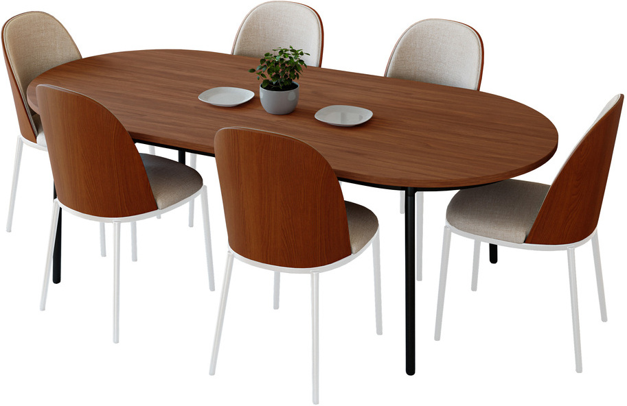 Tule 7-Piece Dining Set in White Steel Frame with 71" Oval Dining Table ...