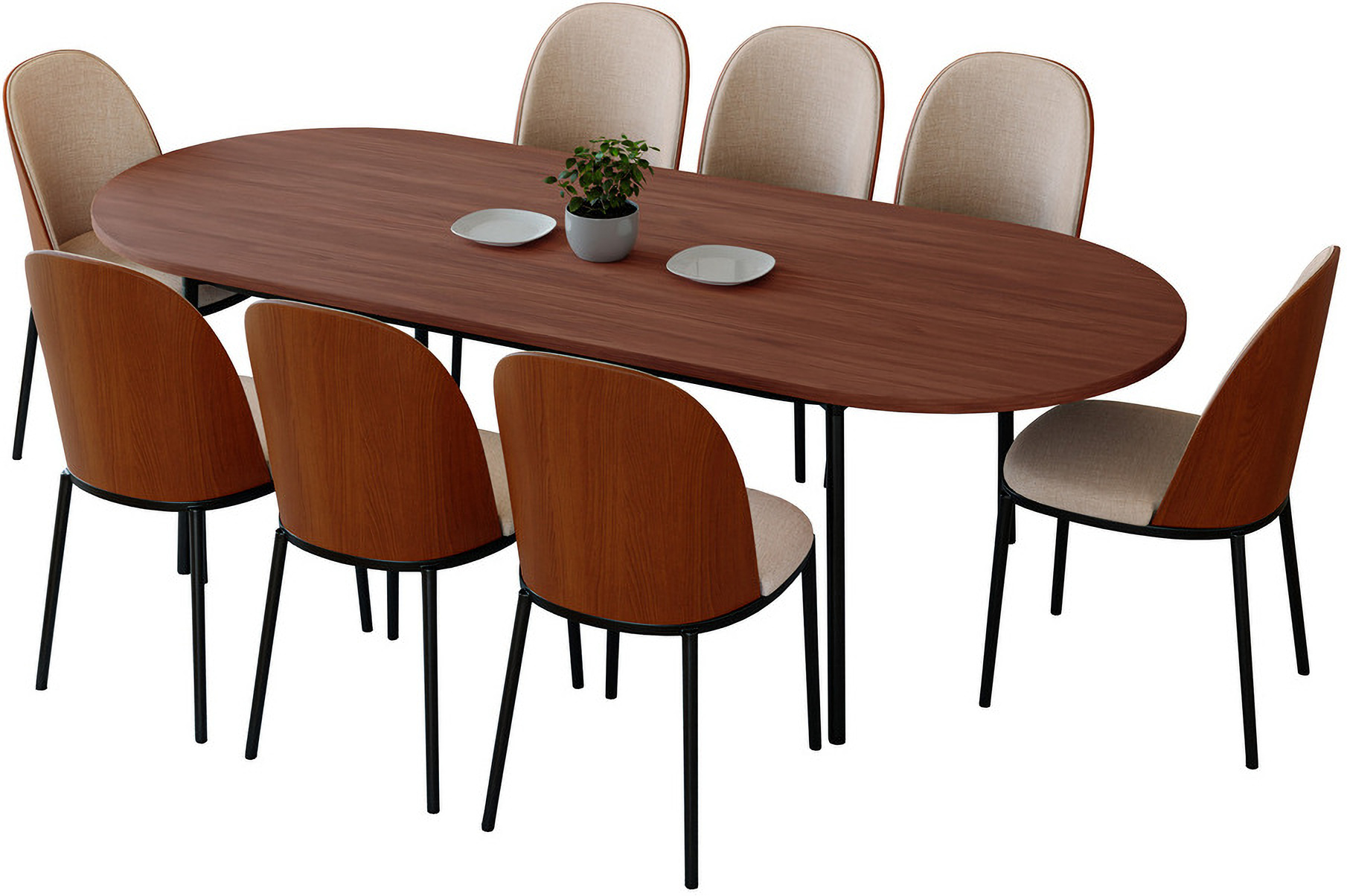Tule 9 Piece Steel Frame Dining Set In Walnut and Light Brown by ...