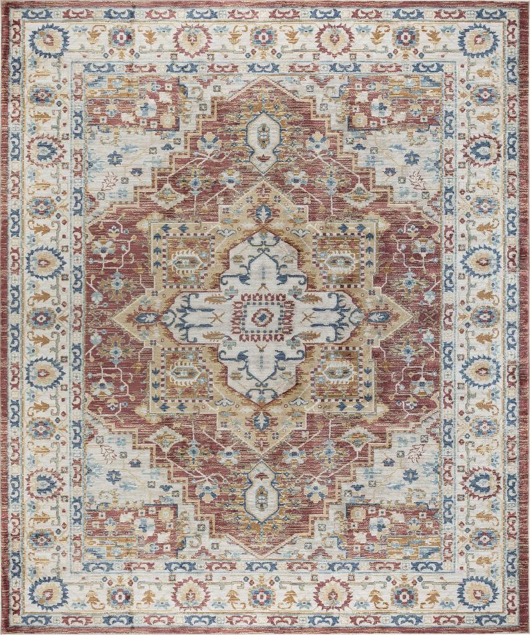 Turkish Heritage Oriental Fabric Area Rug- 8' x 10' In Ivory and Rust ...