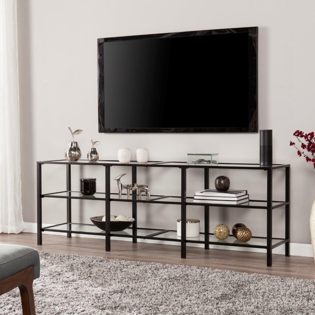 Tyler Metal-Glass Transitional Style Tv Stand In Black by SEI Furniture ...