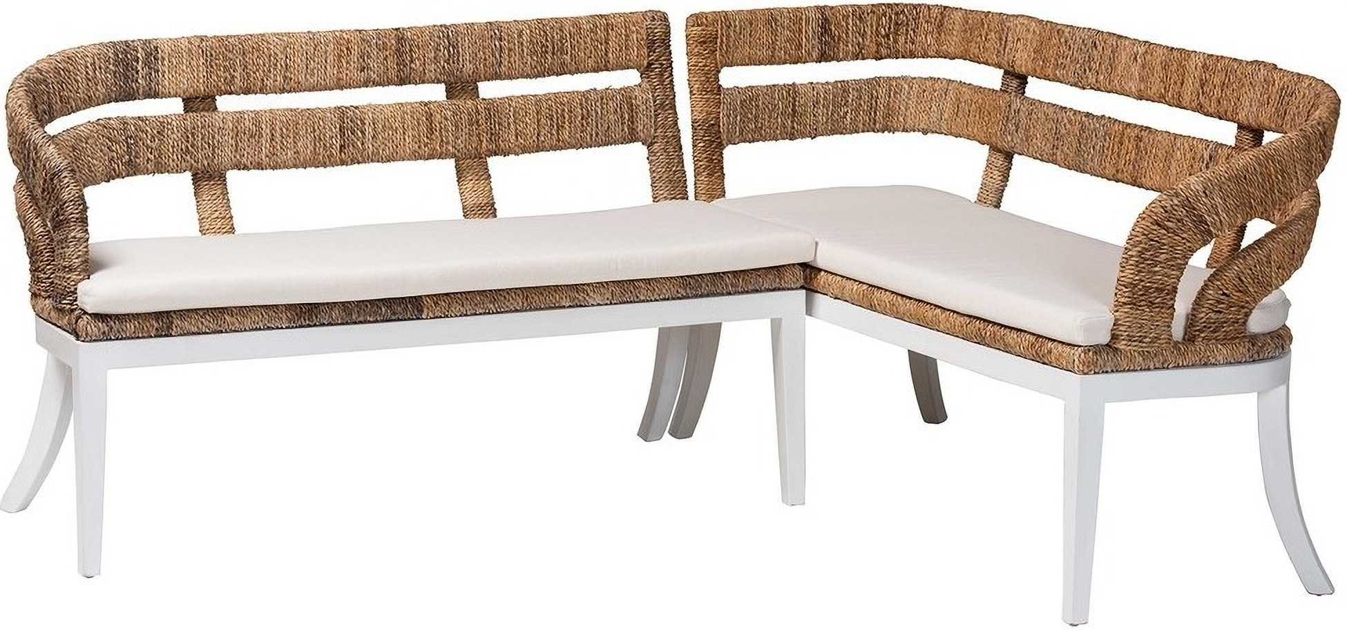 Ubud Seagrass Dining Nook Bench Set In Natural Brown by Baxton Studio | 1StopBedrooms