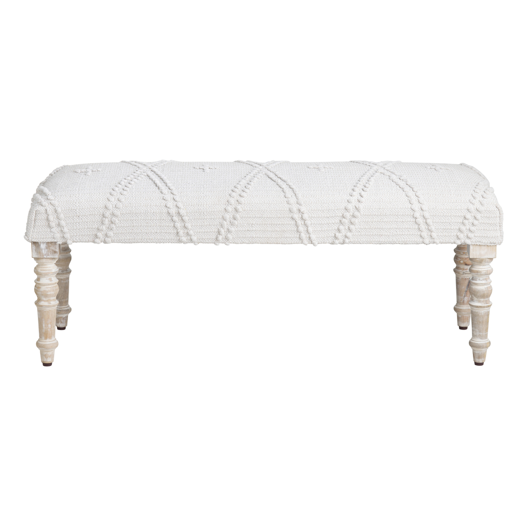 Upholstered Accent Bench In White and Cream by Crestview Collection ...