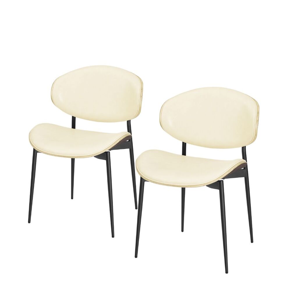 Upholstered Faux Leather Curved Back Dining Side Chairs Set of 2 In Off ...