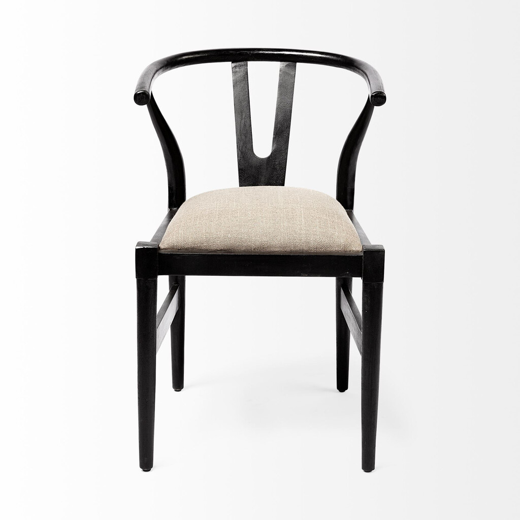 Upholstered Linen Wishbone Back Dining Side Chair In Black and Beige by ...